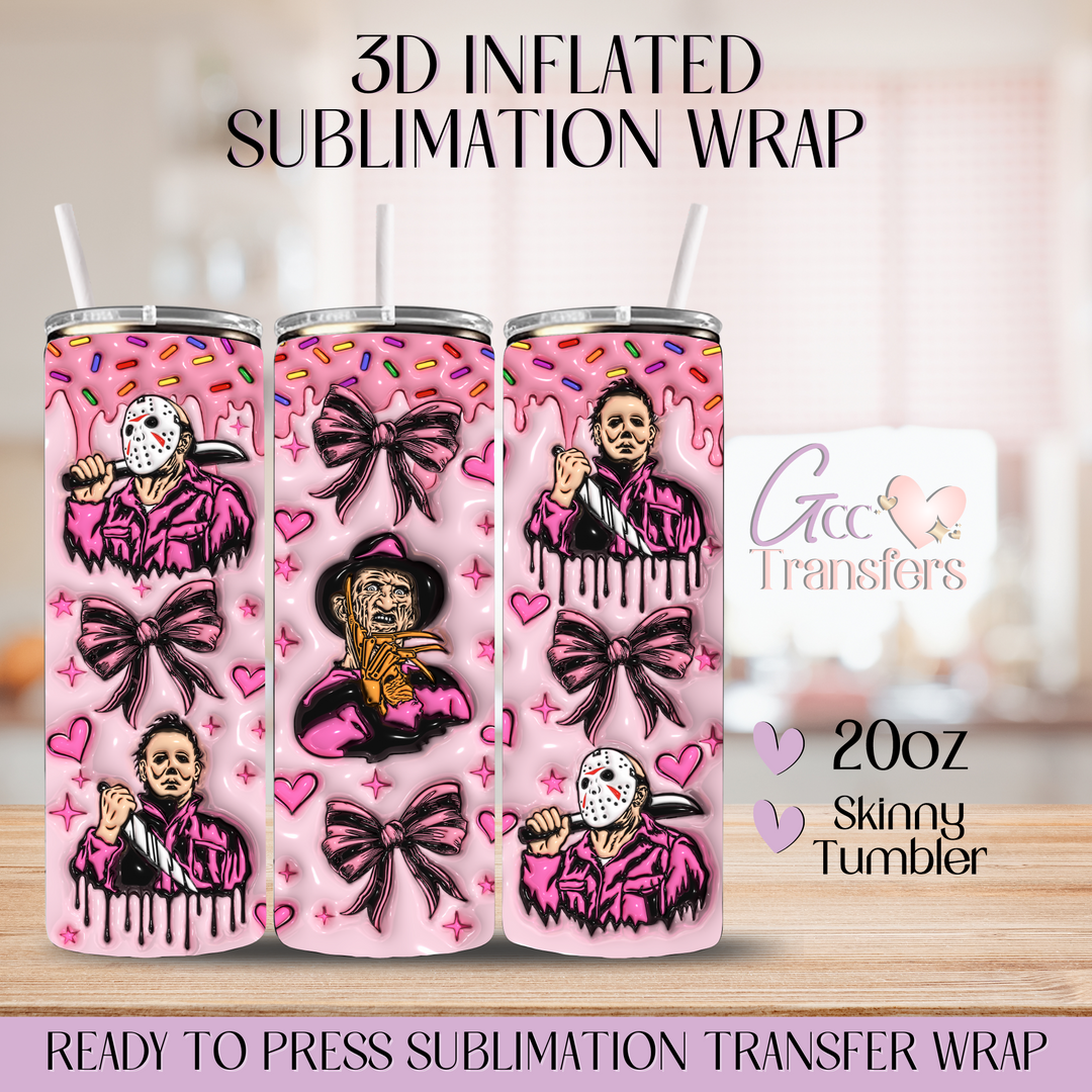 Sparkle Coquette Horror Movie Characters Pink - 20oz 3D Inflated Subli ...